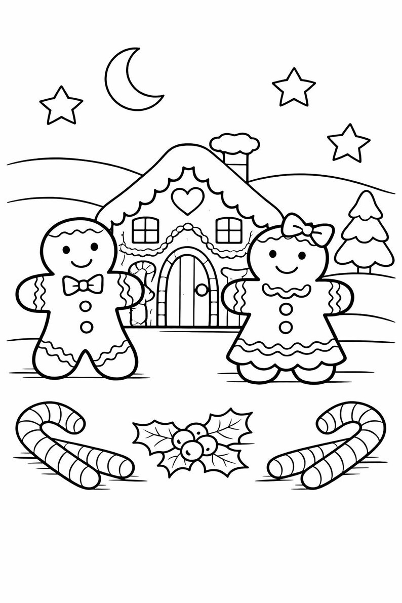 Gingerbread Christmas Coloring Page for Kids | Cute Gingerbread Cookies ...