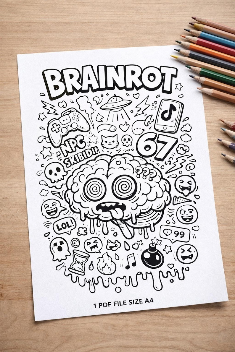 Brainrot Coloring Page for Kids & Teens | Viral Meme Style Printable ...