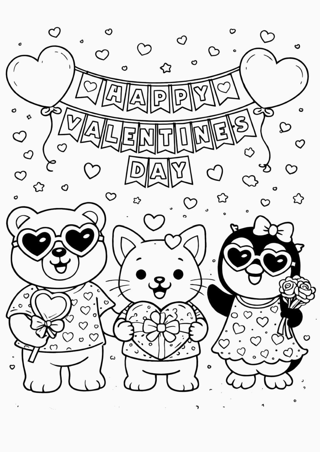 Valentine’s Day Coloring Page – Cute Animals for Kids, Printable PDF A4 ...