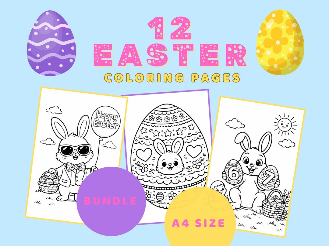 12 Easter Coloring Pages for Kids – Printable PDF Bundle, A4 Instant ...
