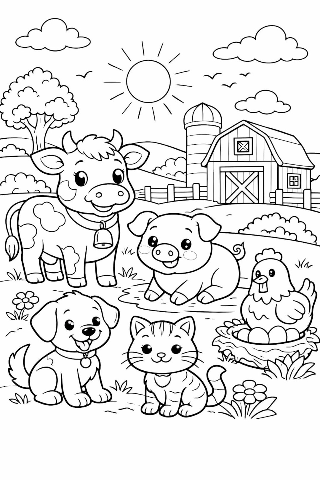 Farm Animals Coloring Page for Kids | Cute Farm Coloring Sheet ...