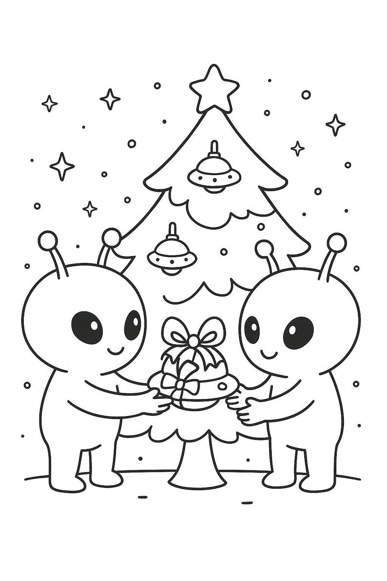 Cute Alien Christmas Coloring Page Printable | UFO Holiday Coloring ...