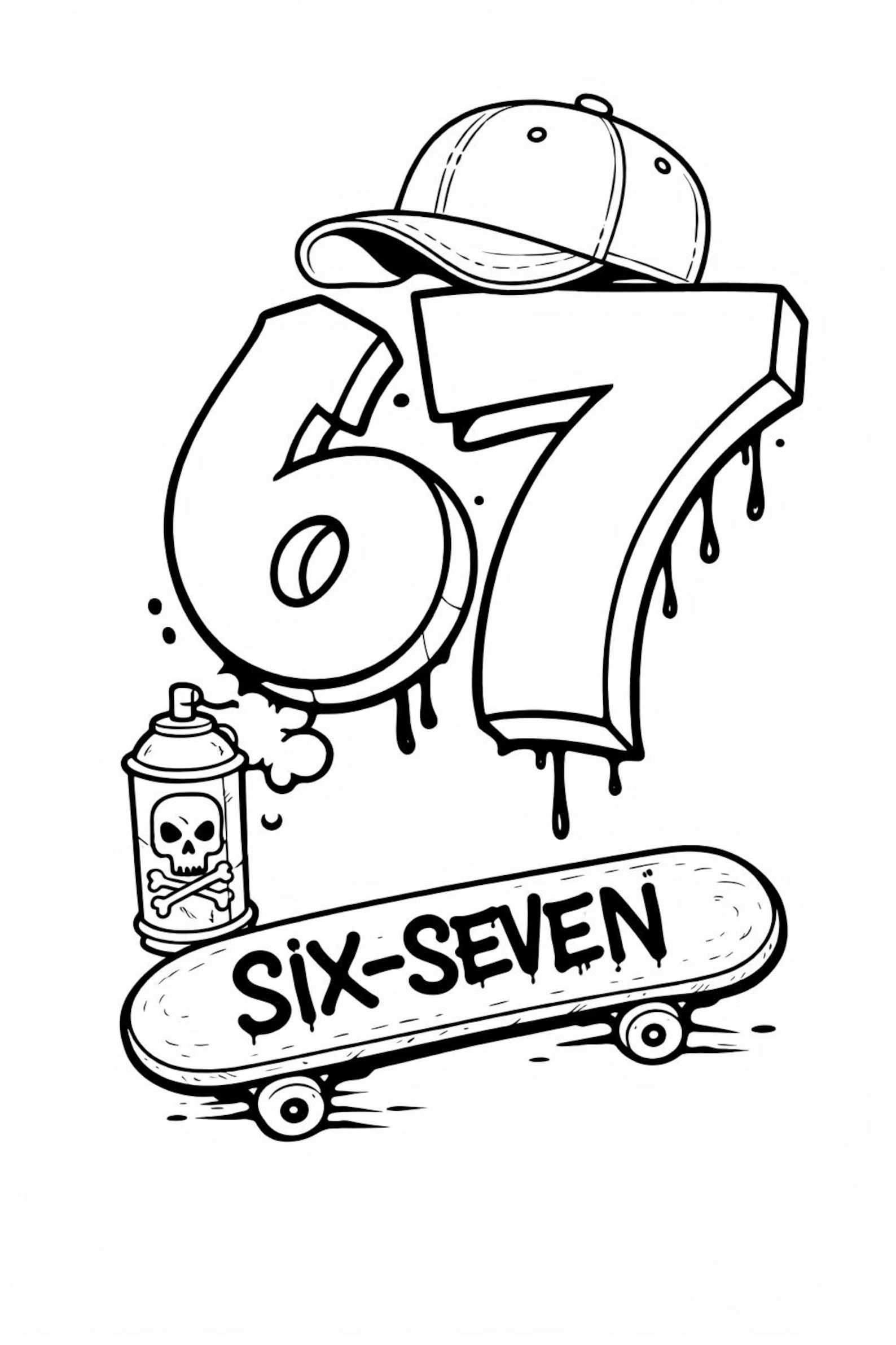 67 Coloring Page | Graffiti Style Number Printable | Street Art ...