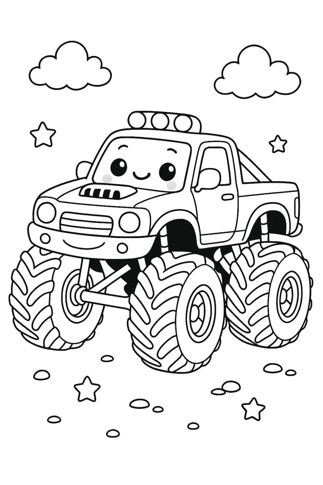 Kawaii Monster Truck Coloring Page | Kids Printable (A4) - Etsy