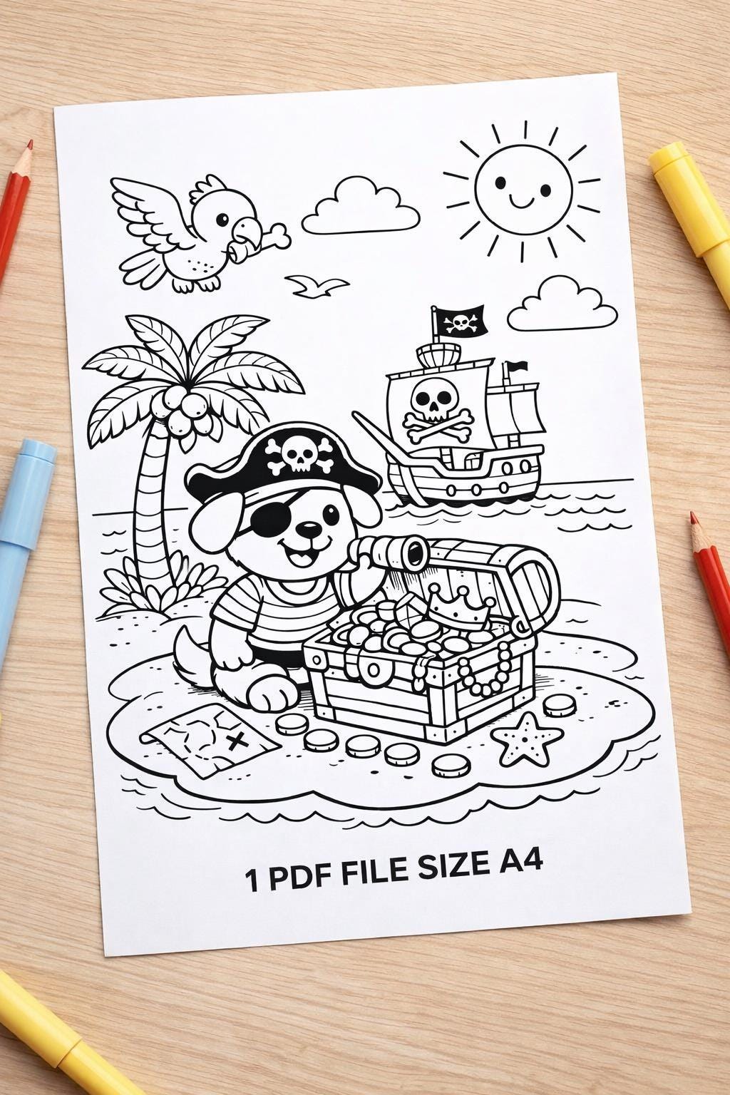 Pirate Coloring Page – Kids Printable – A4 PDF – Instant Download - Etsy