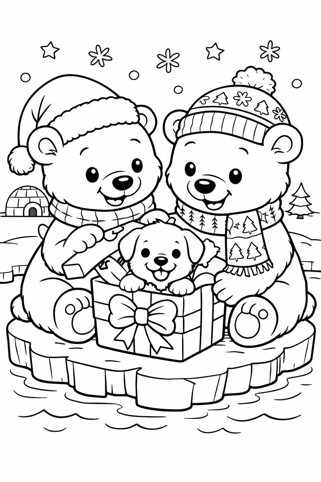 Polar Bear Christmas Coloring Page for Kids | Cute Winter Animals ...