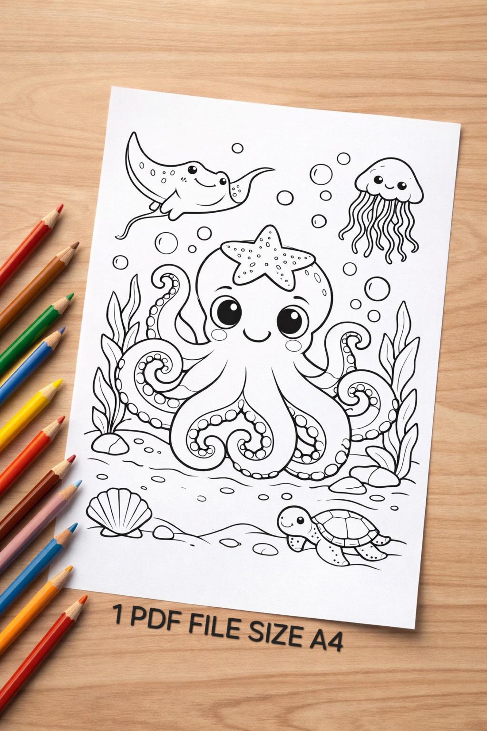 Ocean Animals Coloring Page – Cute Octopus Printable A4 PDF ...