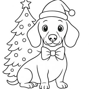 Cute Christmas Dog Coloring Page | Dachshund Coloring Sheet | Kawaii ...