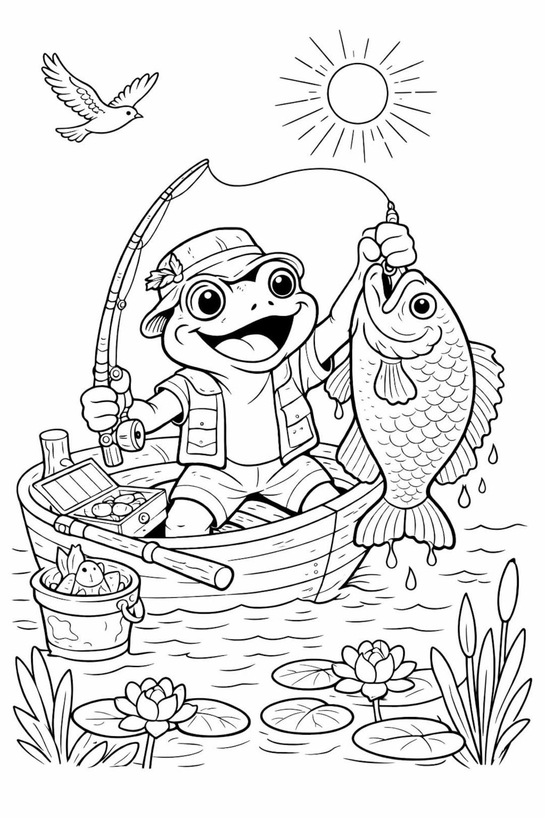 Fish Coloring Page for Kids | Frog |animal Coloring Sheet | Printable ...