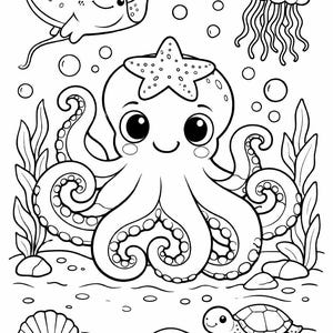 Ocean Animals Coloring Page – Cute Octopus Printable A4 PDF ...
