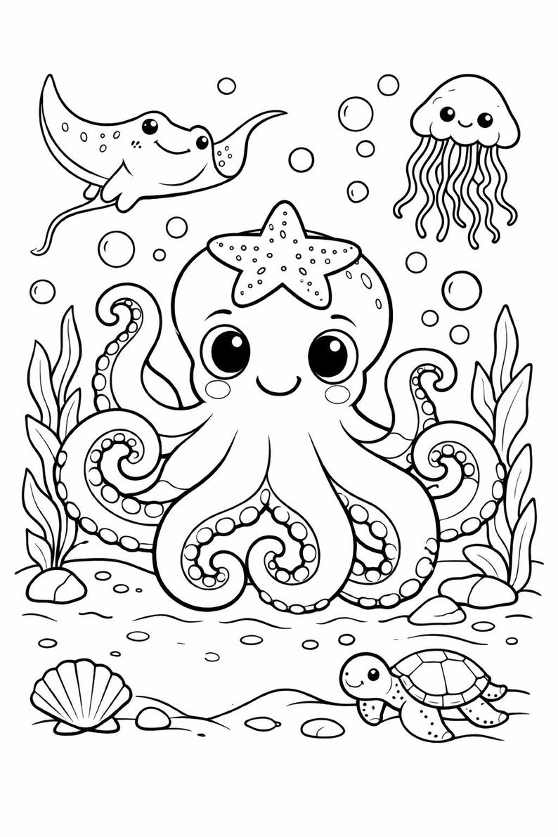 Ocean Animals Coloring Page – Cute Octopus Printable A4 PDF ...