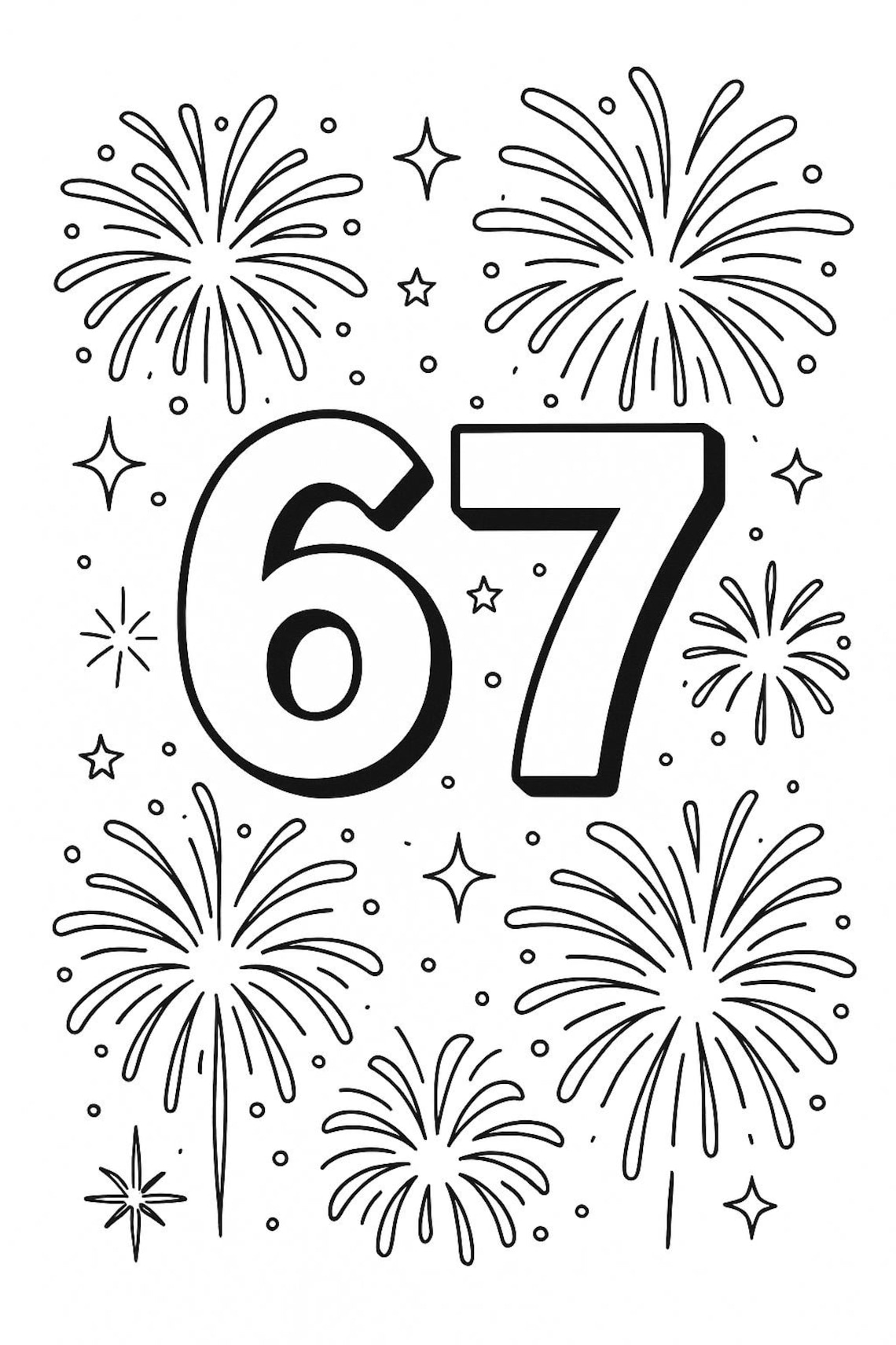 New Year 67 Coloring Page, Fireworks 67, Trendy Meme Design, Gen Alpha ...