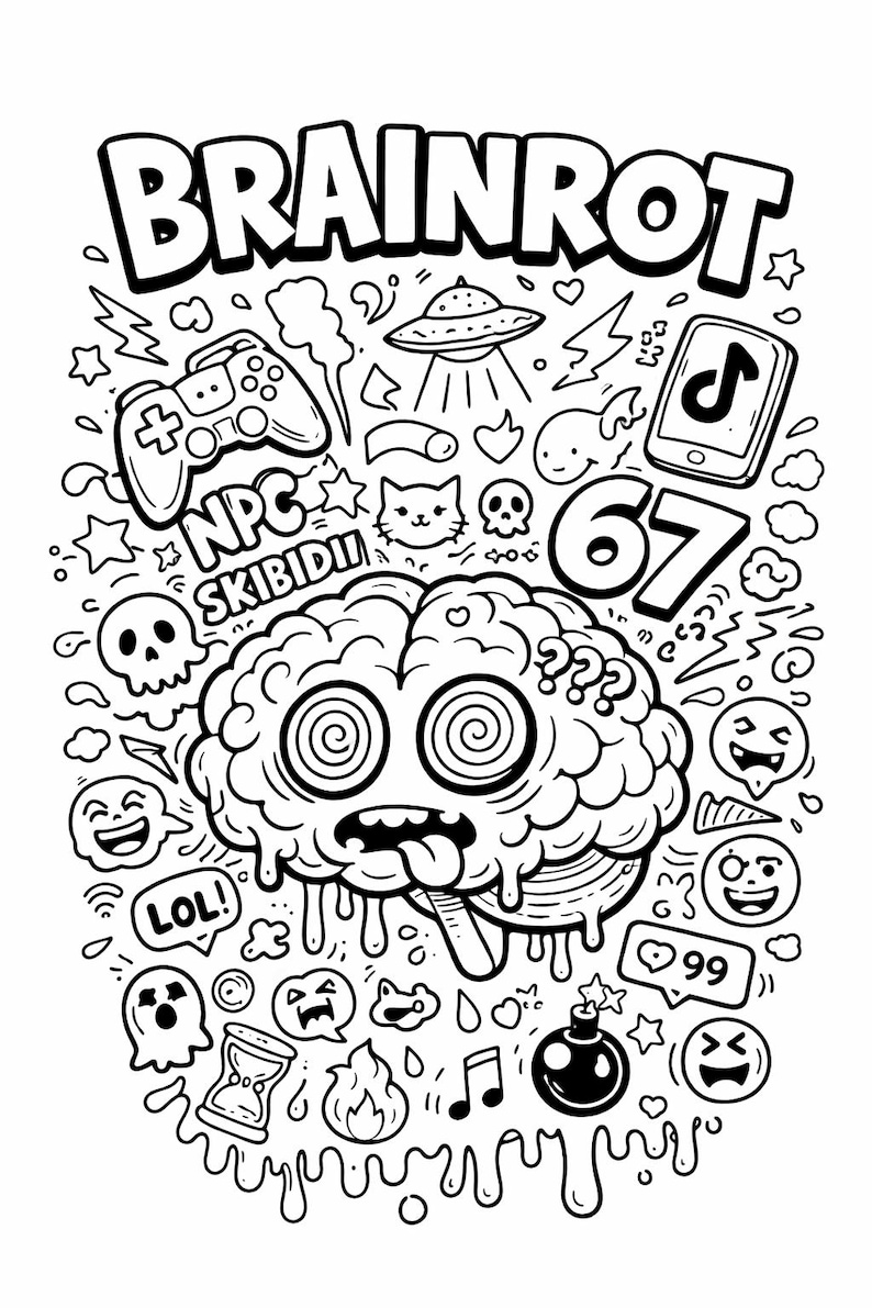 Brainrot Coloring Page for Kids & Teens | Viral Meme Style Printable ...