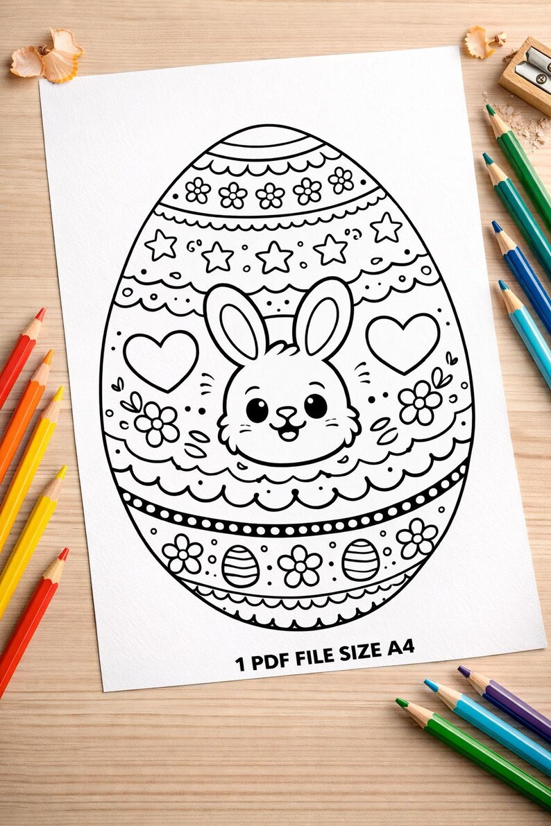 Easter Egg Coloring Page, Cute Bunny Easter Egg, Printable Easter ...