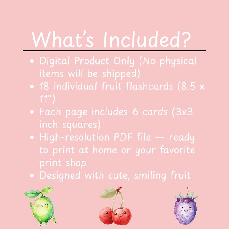Printable Fruit Flashcards for Toddlers – 18 Cute 3x3 Cards ...