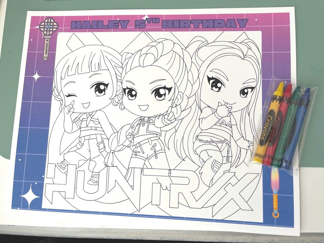 K Pop Demon Hunters Custom Coloring Paper Place Mat With Crayon / Party ...