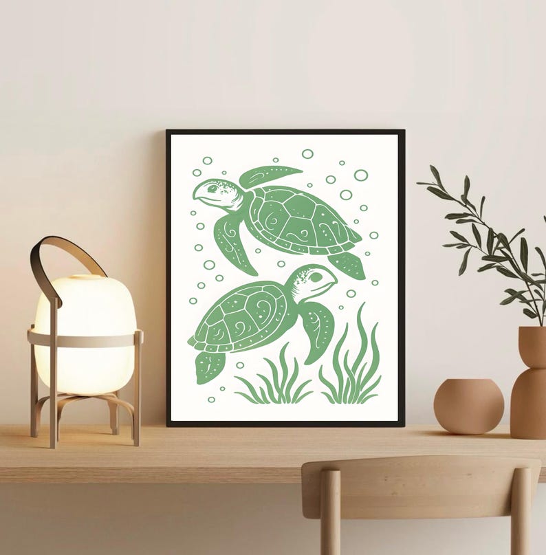 Green Turtle Wall Art Printable - Digital Ocean Poster Download With ...