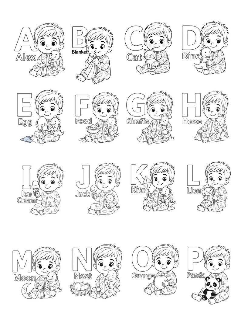 Little Alex ABC Coloring Pages Printable | A to Z Toddler Coloring ...