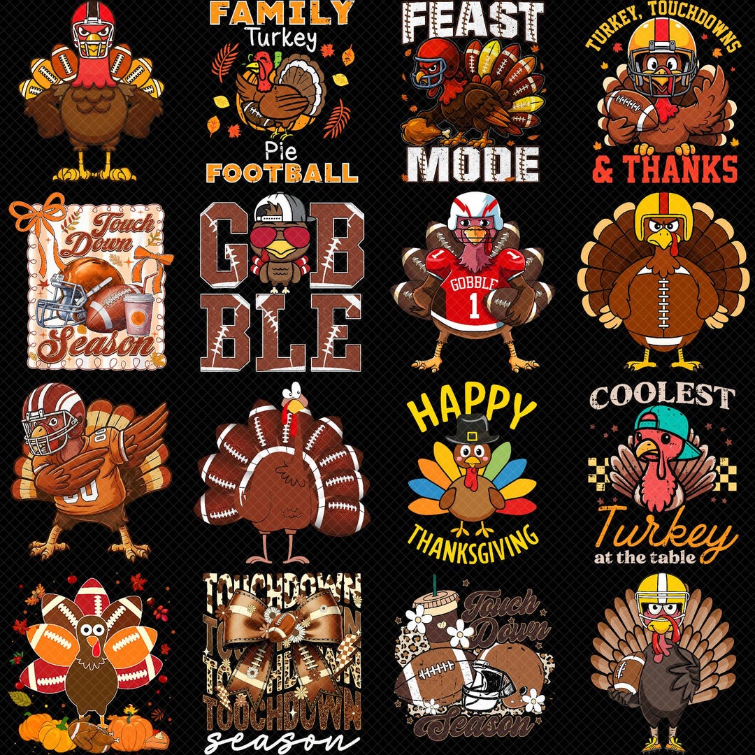Football Thanksgiving Turkey PNG Bundle, Touchdown Season Clipart ...