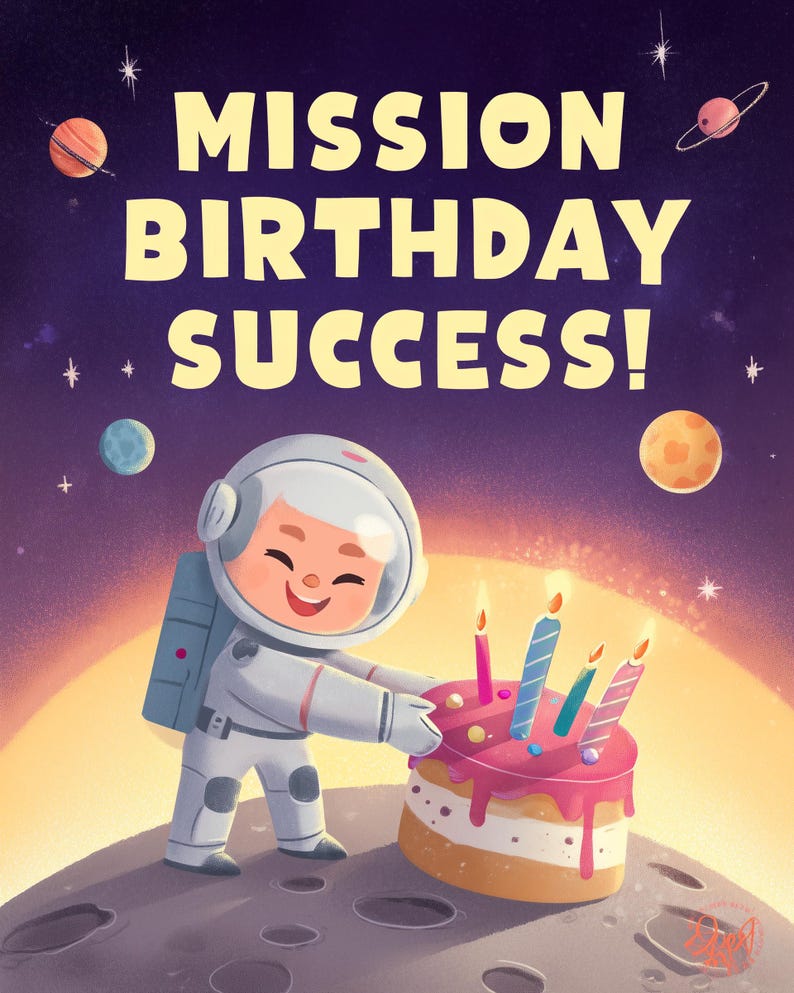 Astronaut Birthday Card: Space Galaxy Greeting for Kids - Etsy