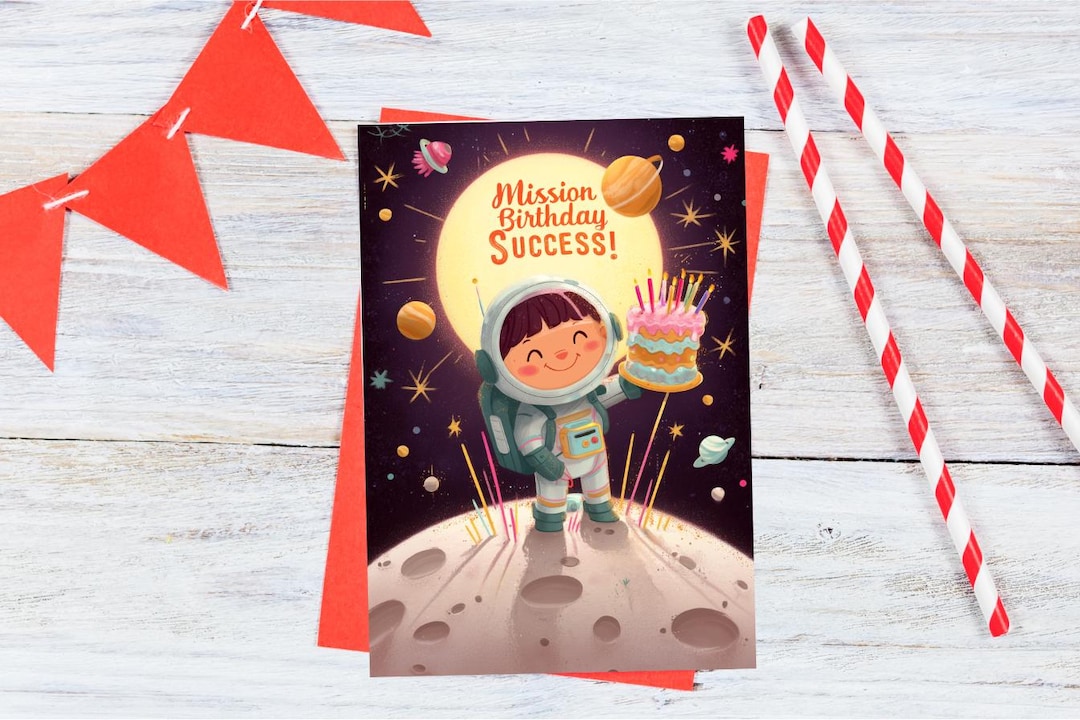 Astronaut Birthday Card: Space Party Greeting, Kids Cosmic Explorer - Etsy