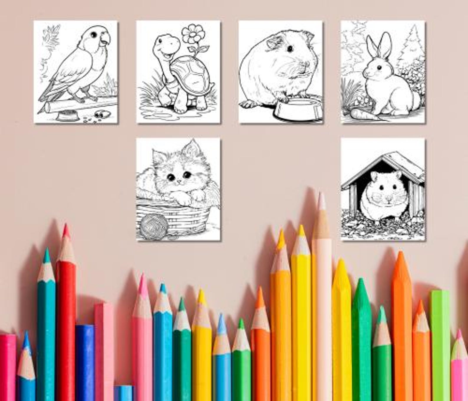 Pet Animals Coloring Pages for Kids – 10 Cute Designs – Instant ...