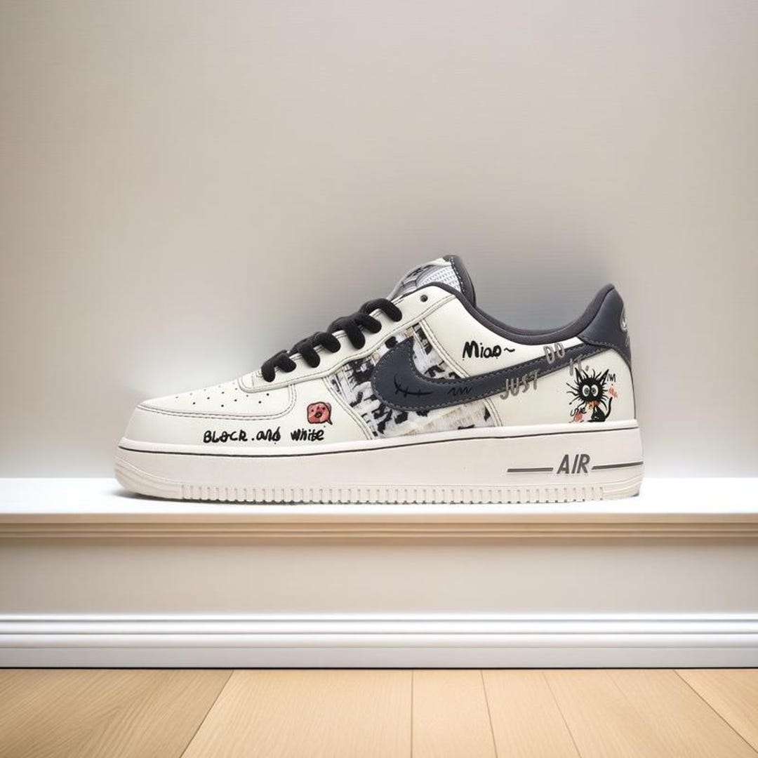 Little Black Cat Graffiti Custom AF1 Sneakers - Anime Style Street ...