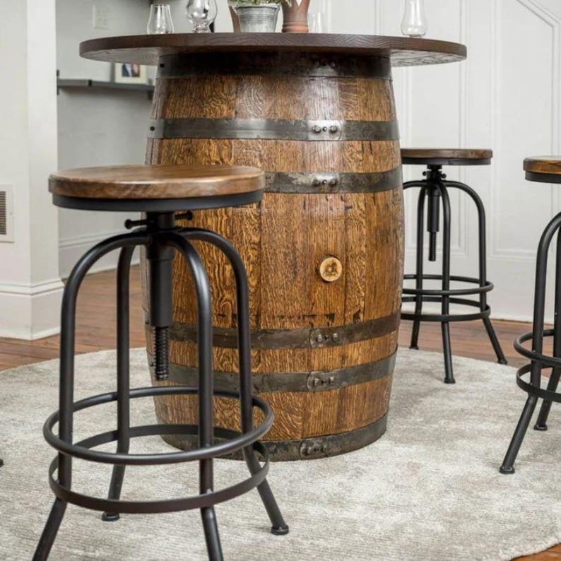 Whiskey Barrel Pub Table With Built-in Bar Cabinet–handmade From ...