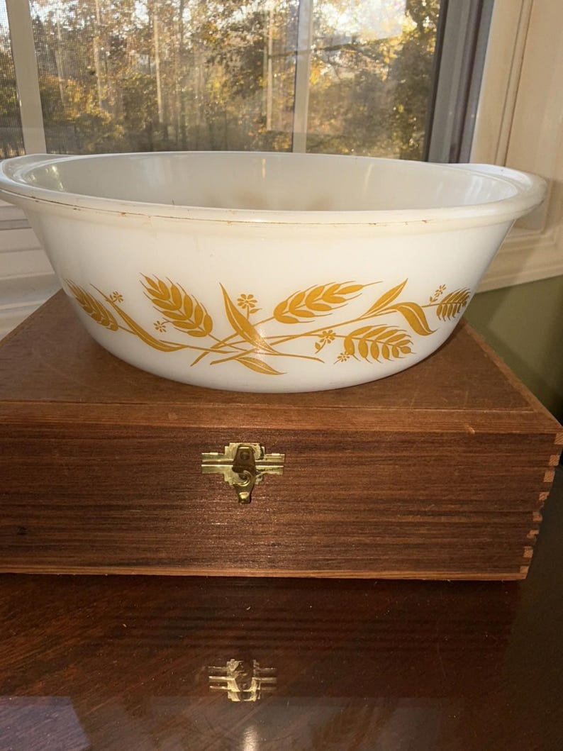 Vintage Sears Milk Glass Golden Wheat Pattern Ovenware Dish; Country ...