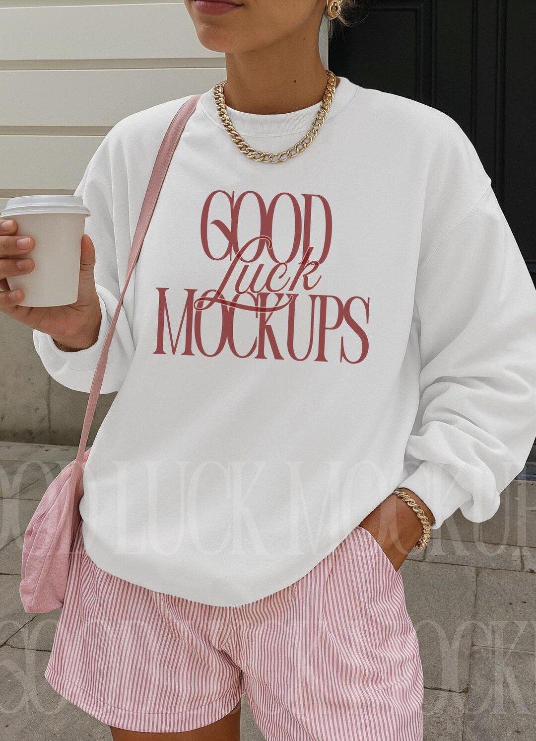 White Sweatshirt Trendy Mockup, White Gildan 18000 Outdoor Lifestyle ...