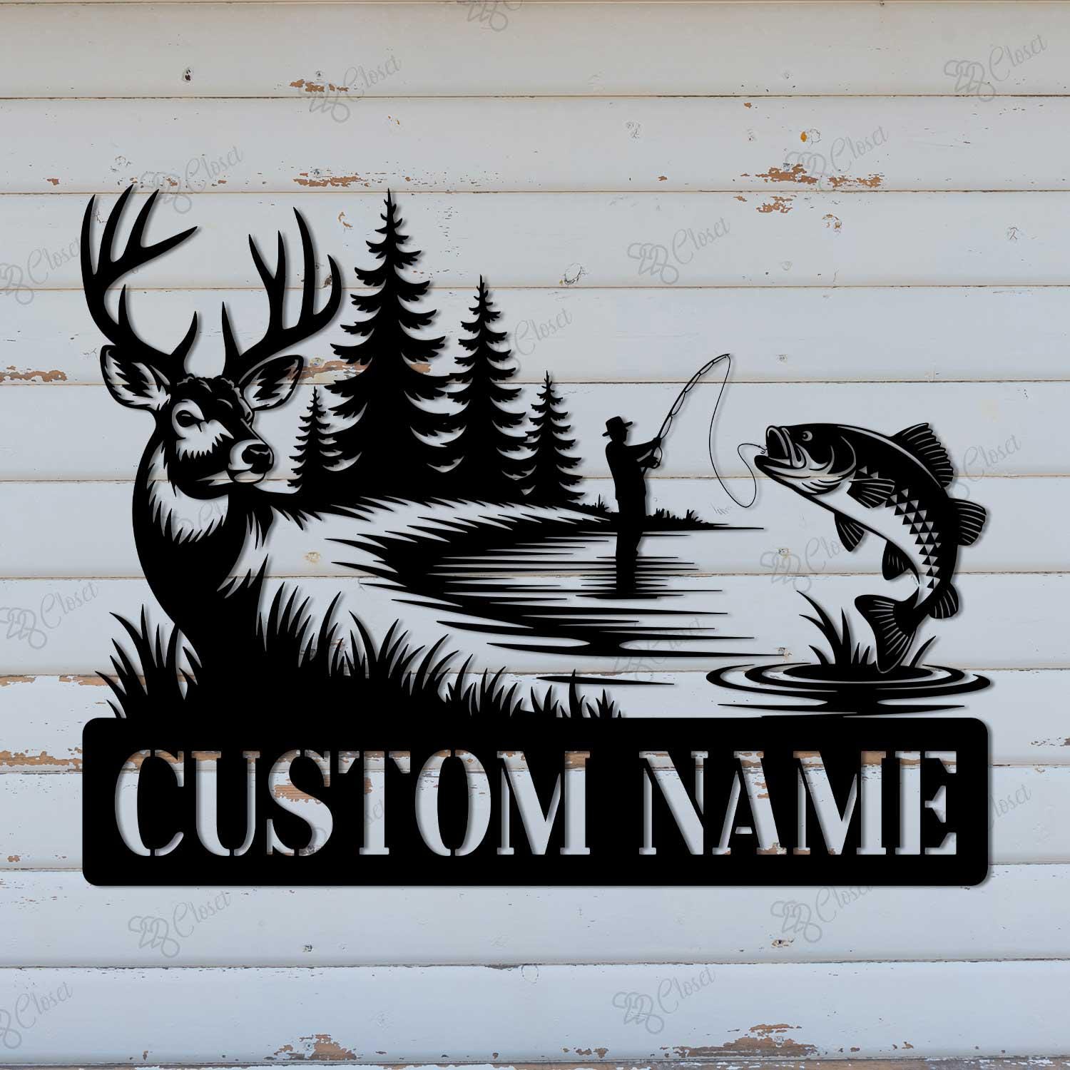 Custom Fishing and Hunting Metal Sign,deer and Fish Wall Art,cabin Lake ...