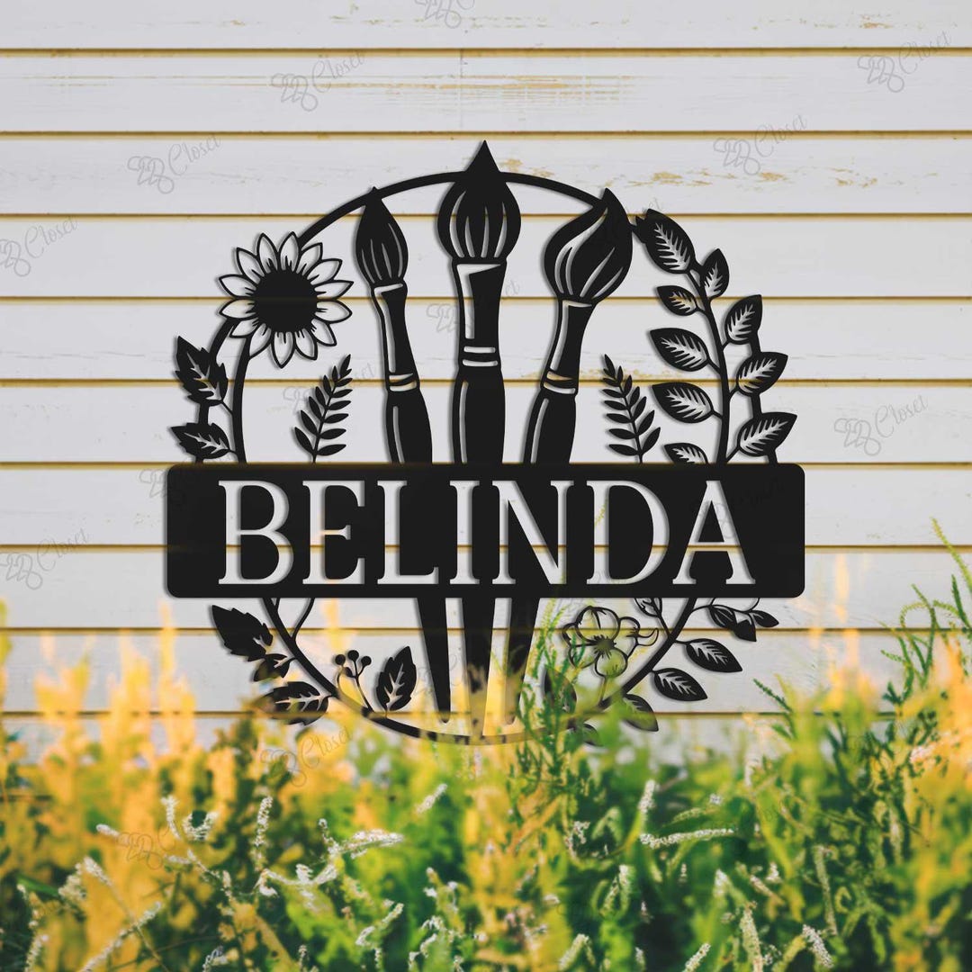 Custom Artist Name Sign,floral Paint Brush Metal Wall Art, Art Room ...