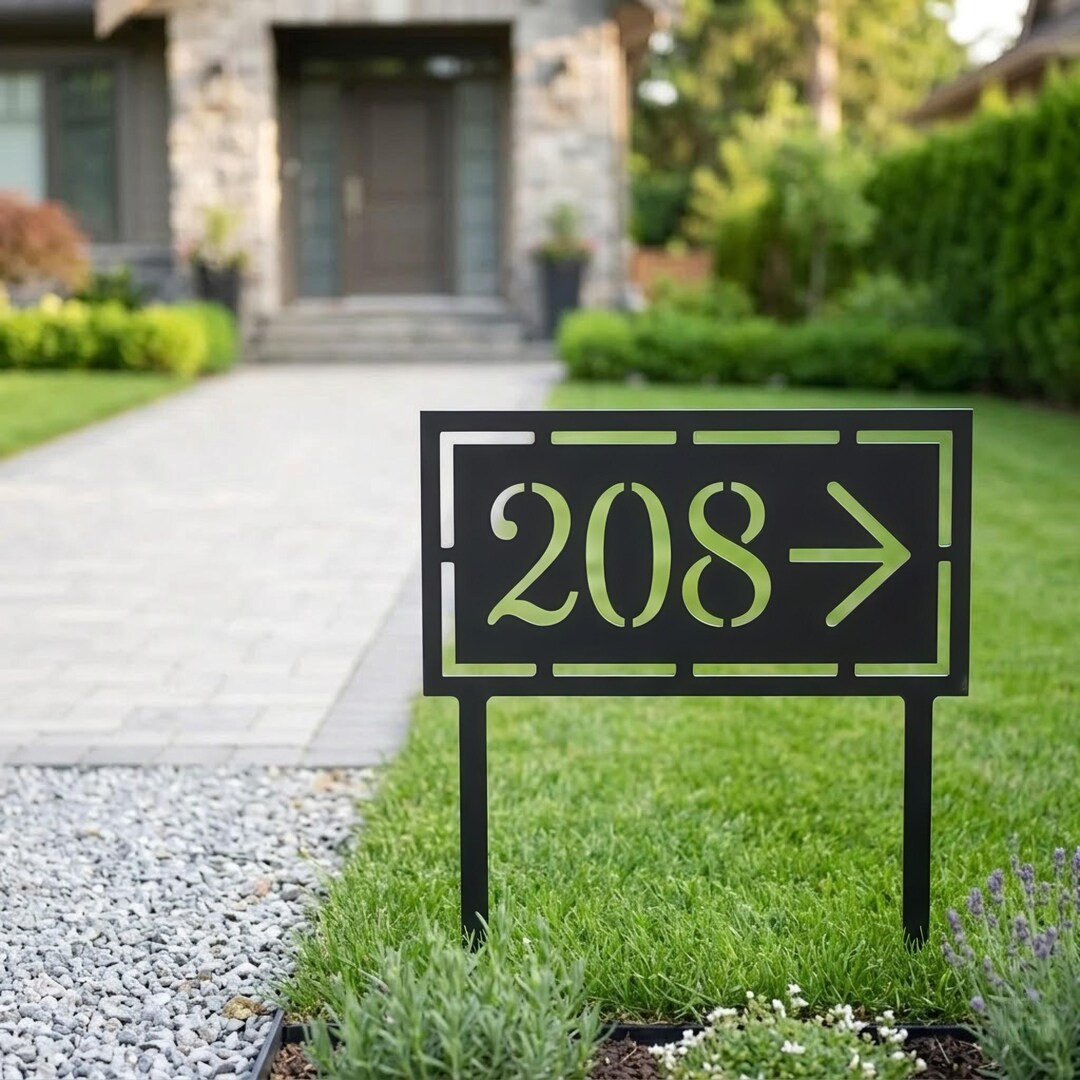 Personalized House Number Yard Sign, Modern Address Yard Stake, Custom ...