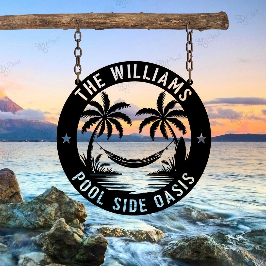 Custom Poolside Oasis Sign,backyard Oasis Sign,custom Metal Pool Sign ...