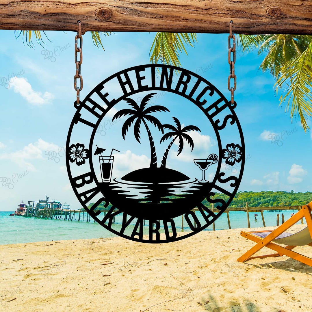 Custom Backyard Oasis Sign,tropical Backyard Sign,palm Tree Metal Sign ...