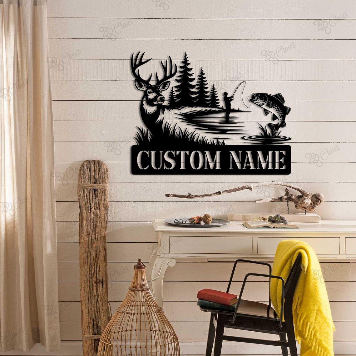 Custom Fishing and Hunting Metal Sign,deer and Fish Wall Art,cabin Lake ...