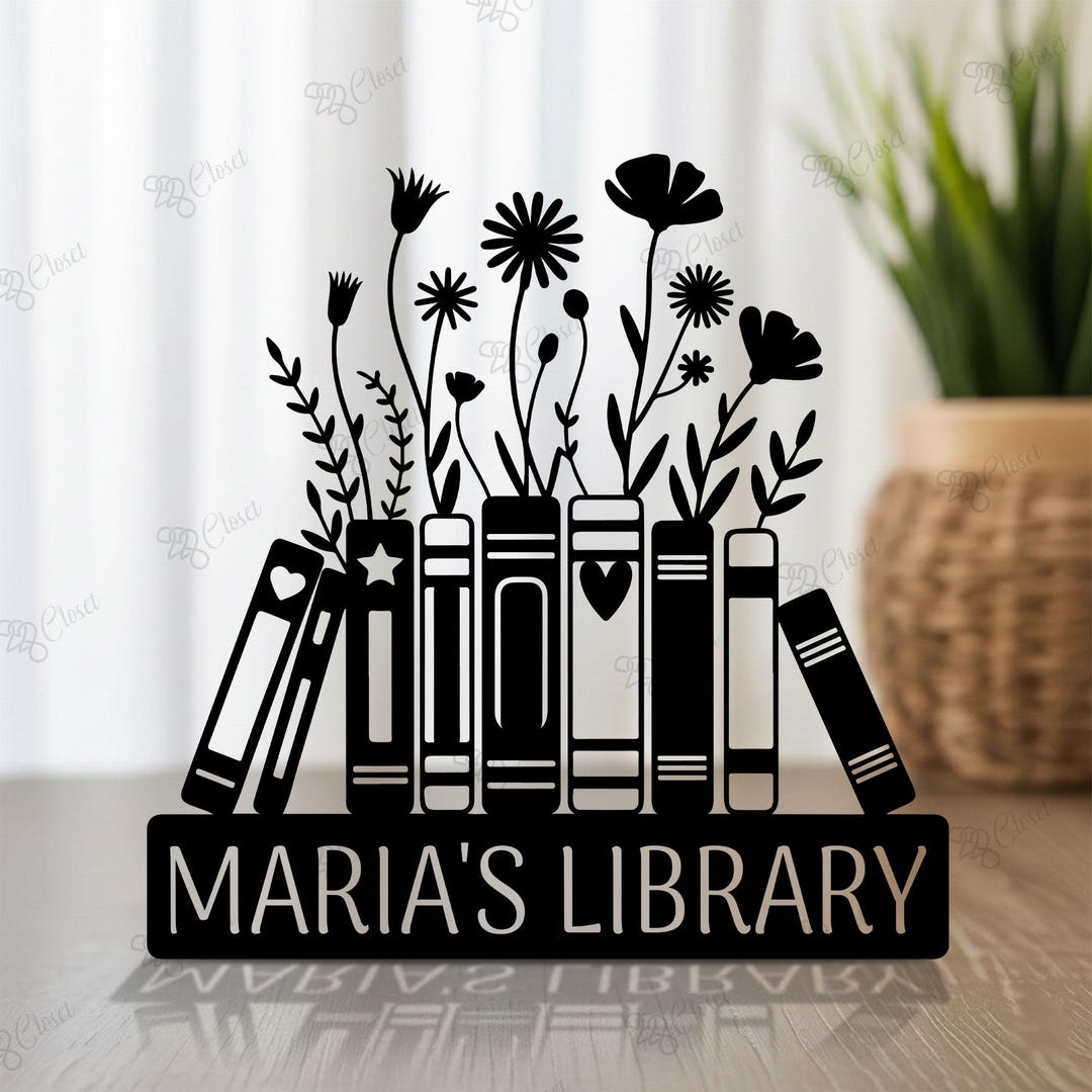 Personalized Book Nook Wall Decor: Custom Floral Library Metal Sign - Etsy