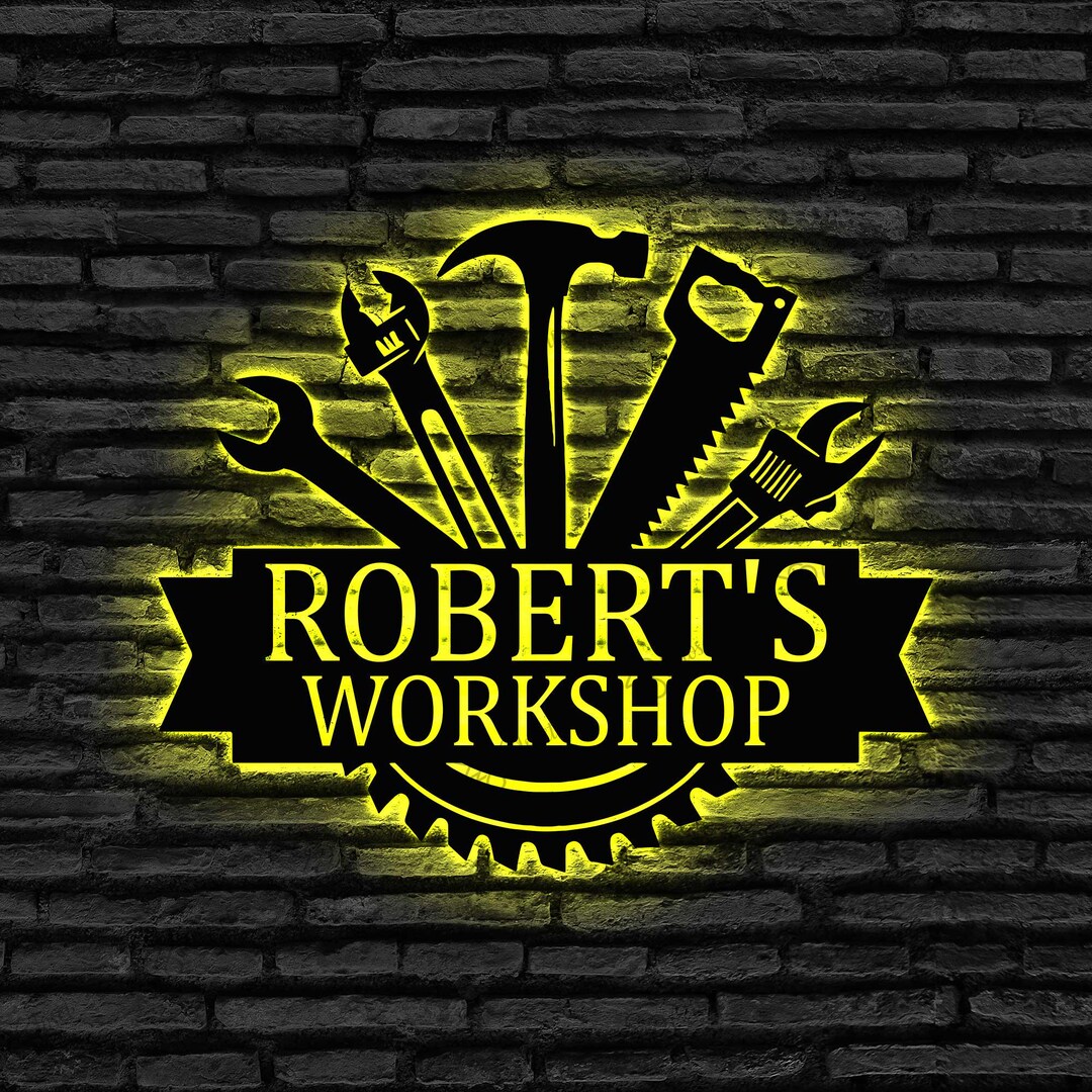 Custom Workshop Name Sign, LED Workshop Sign,tool Shop Wall Decor,man ...