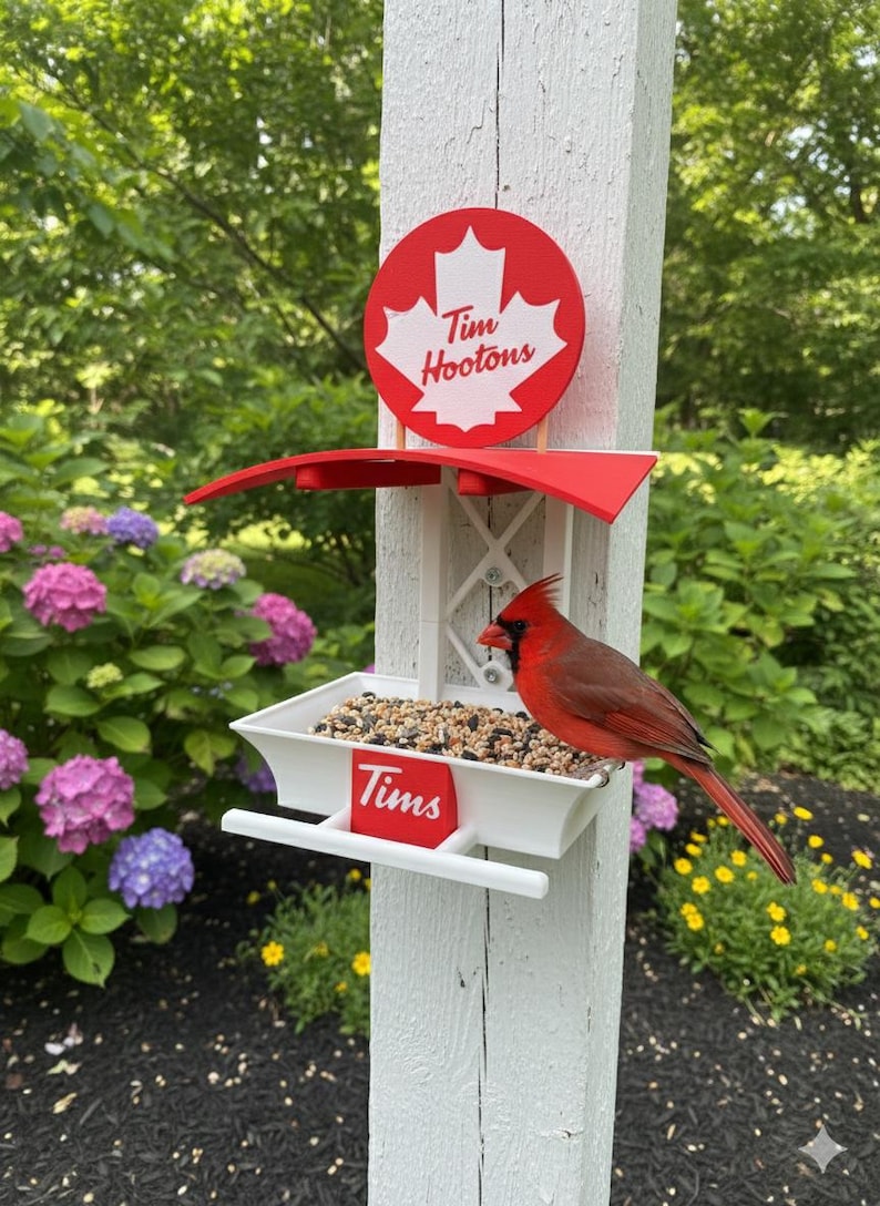 Tim Hootons Fly-thru Bird Feeder | Canadian Coffee Lover Garden Decor ...