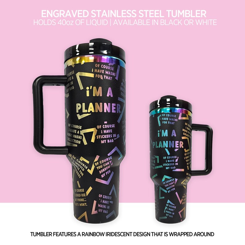 Engraved Rainbow Colored Stainless Steel Tumbler | I'm a Planner - Etsy