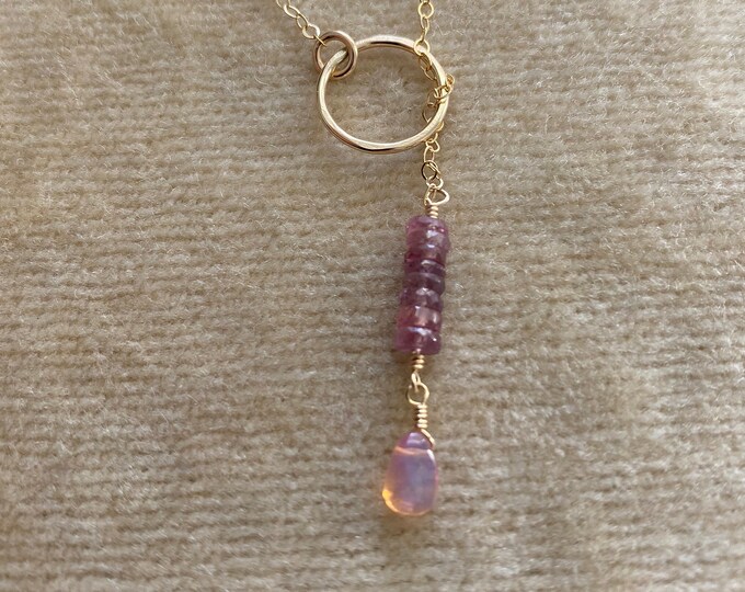 Ombre Sapphire, Tyre Cut, Opal Briolette, GF Hammered Ring, Minimalist ...