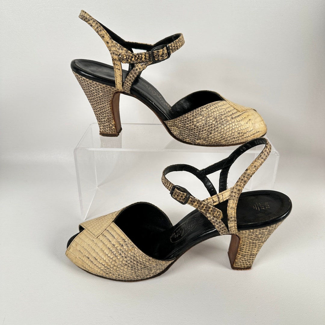 Vintage 1950s Reptile Peep-toe Sandals by L'aiglon Custom Made Size 6.5 ...