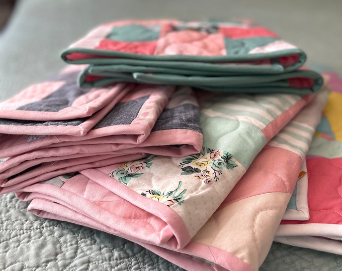 Baby Girls Handmade Mini Quilts - One of A Kind - Upcycled OOAK Blanket ...