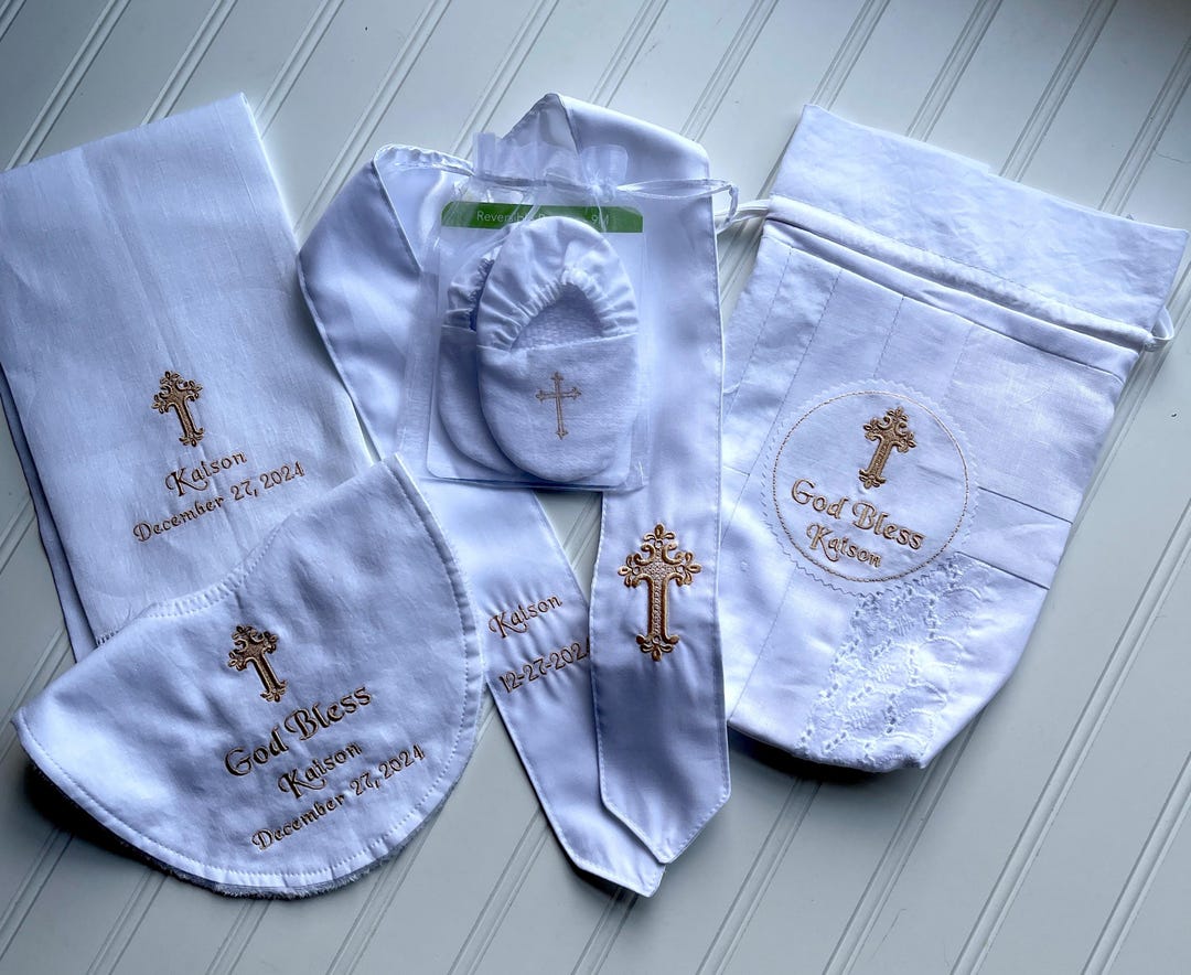 Custom Baptism Bundle - Bib, Stole, Towel and Shoes - Dedication, New ...