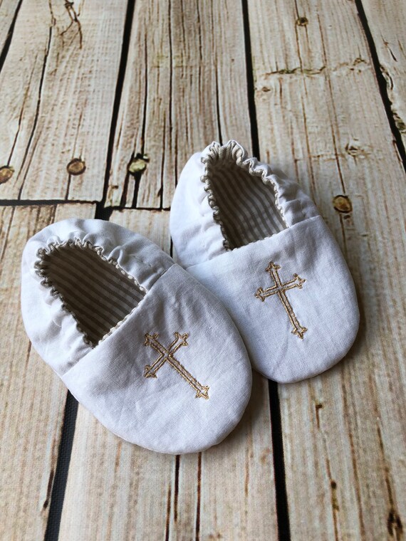 Embroidered Cross Infant Baptism Crib Shoes Ivory Baby | Etsy