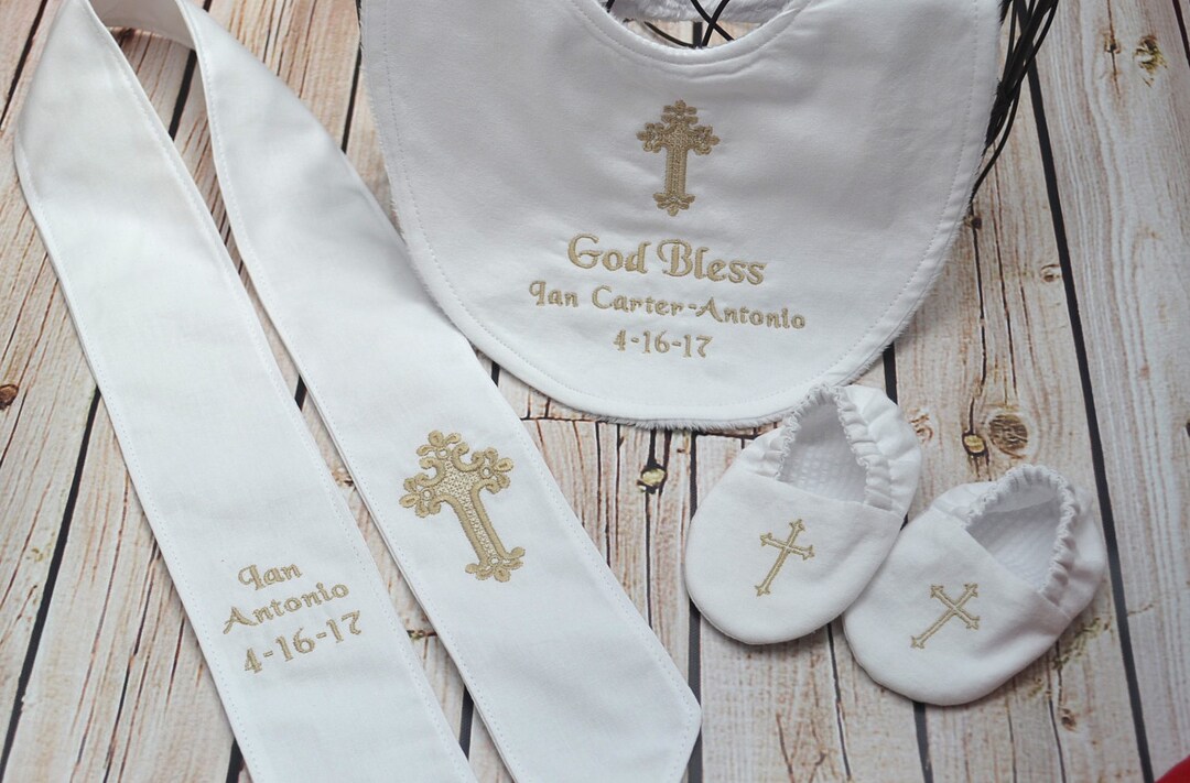 Custom Baptism Bundle Bib, Stole, Towel and Shoes Dedication, New Baby ...
