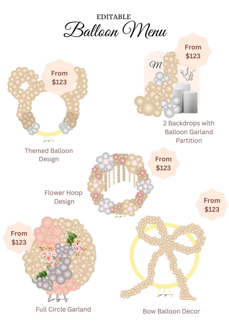 Editable Balloon Menu Template - Etsy