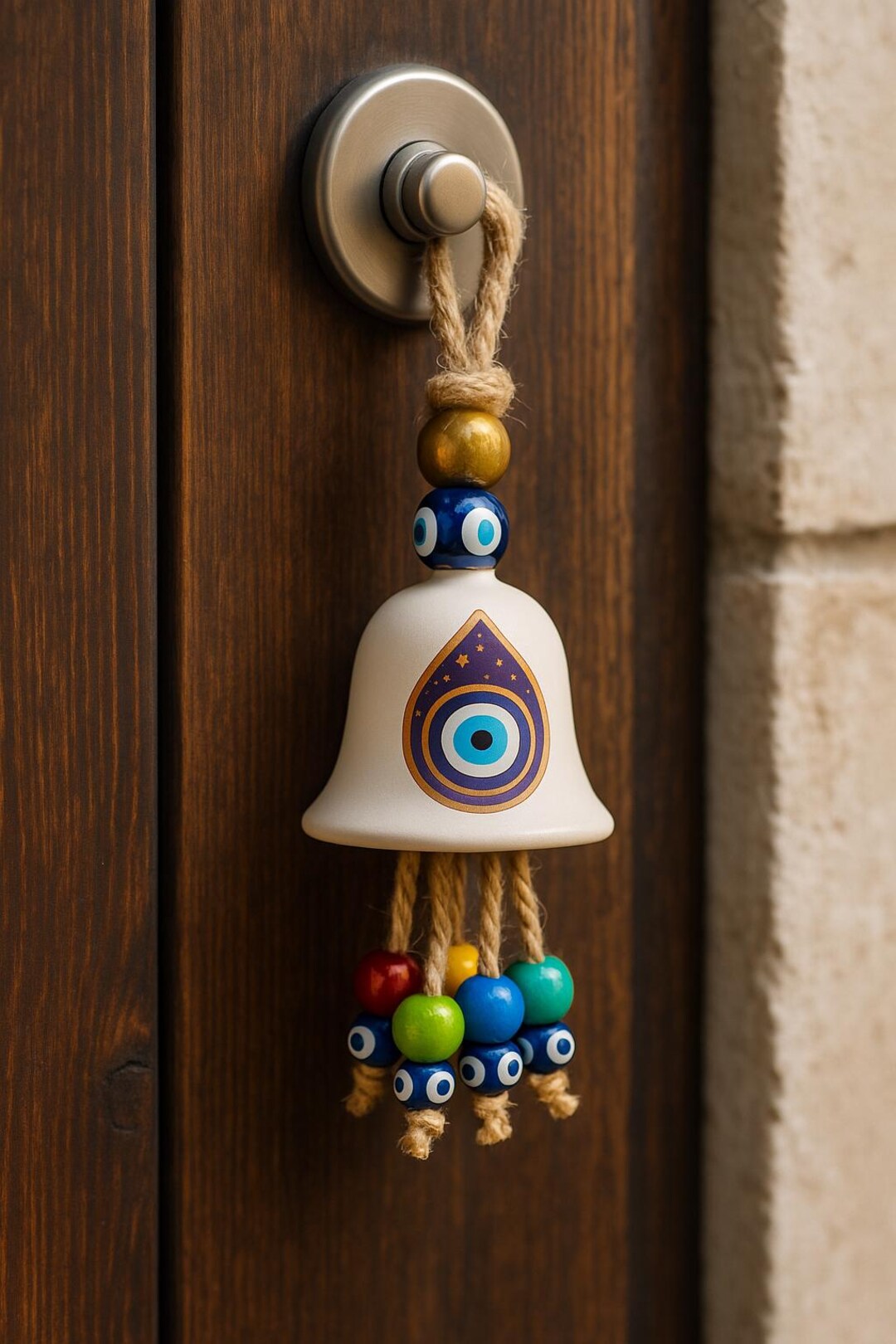 Handmade Evil Eye Bell, Ceramic Hanging Bell Charm, Boho Home Decor ...