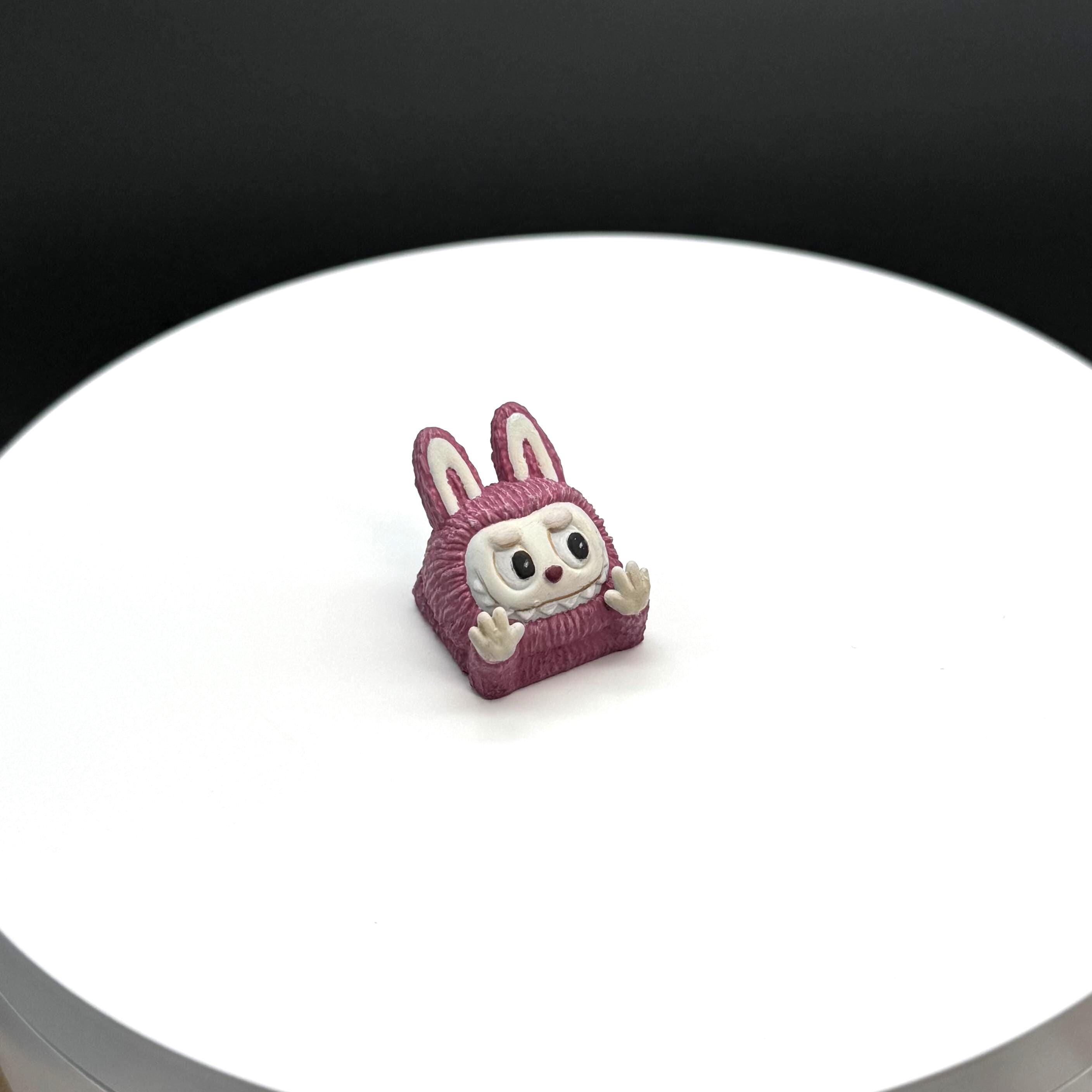 Pink Labubu Bunny Artisan Keycap – Hand-painted Custom MX Keycap | Cute ...