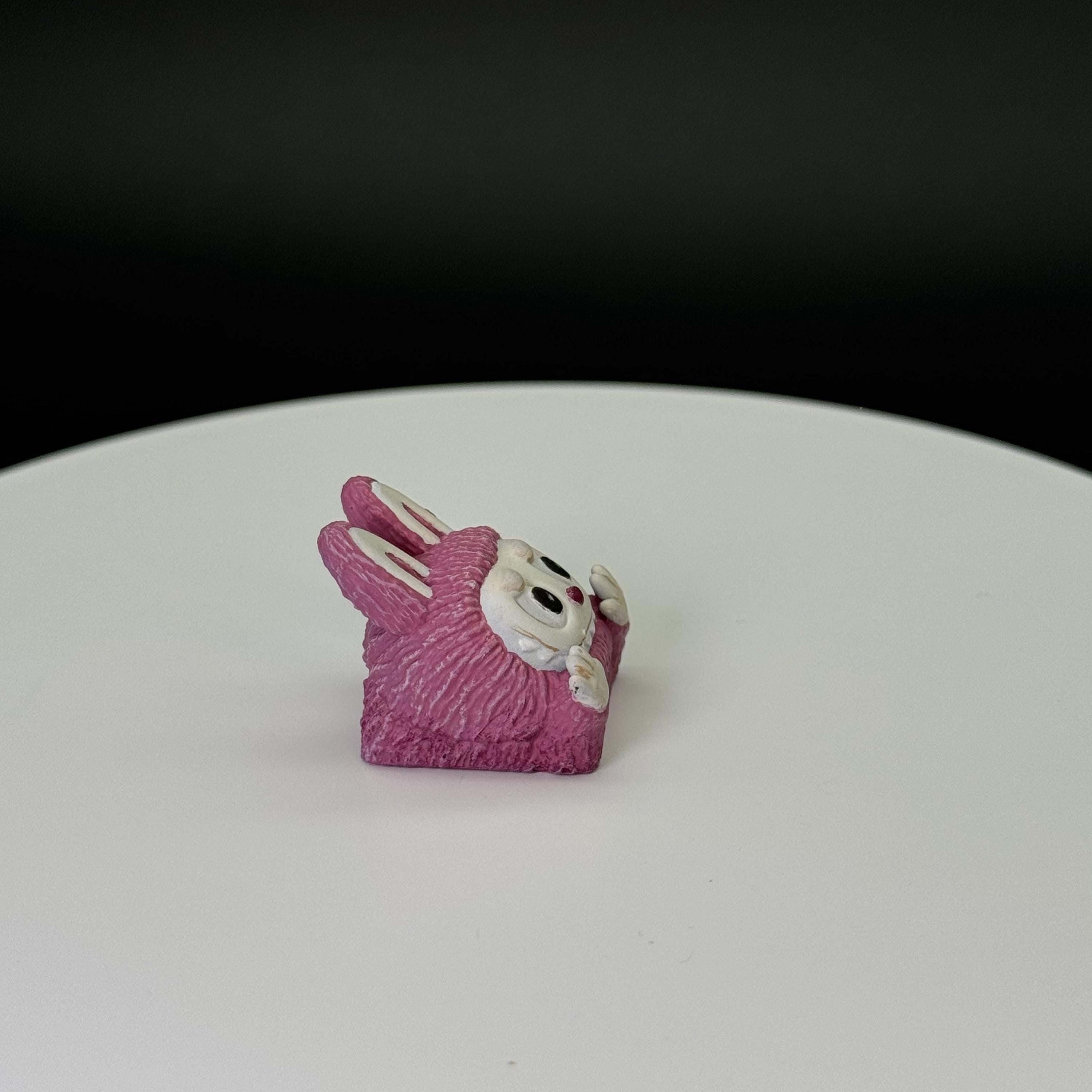 Pink Labubu Bunny Artisan Keycap – Hand-painted Custom MX Keycap | Cute ...